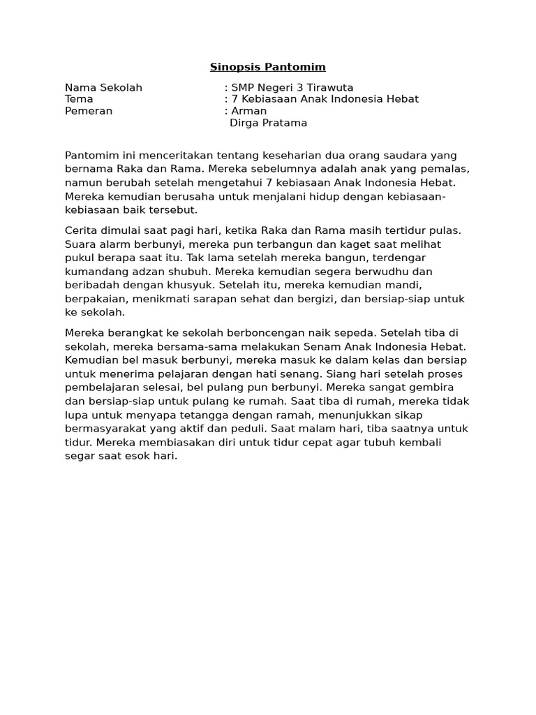 Pantomim 7 Kebiasaan Anak Hebat | PDF
