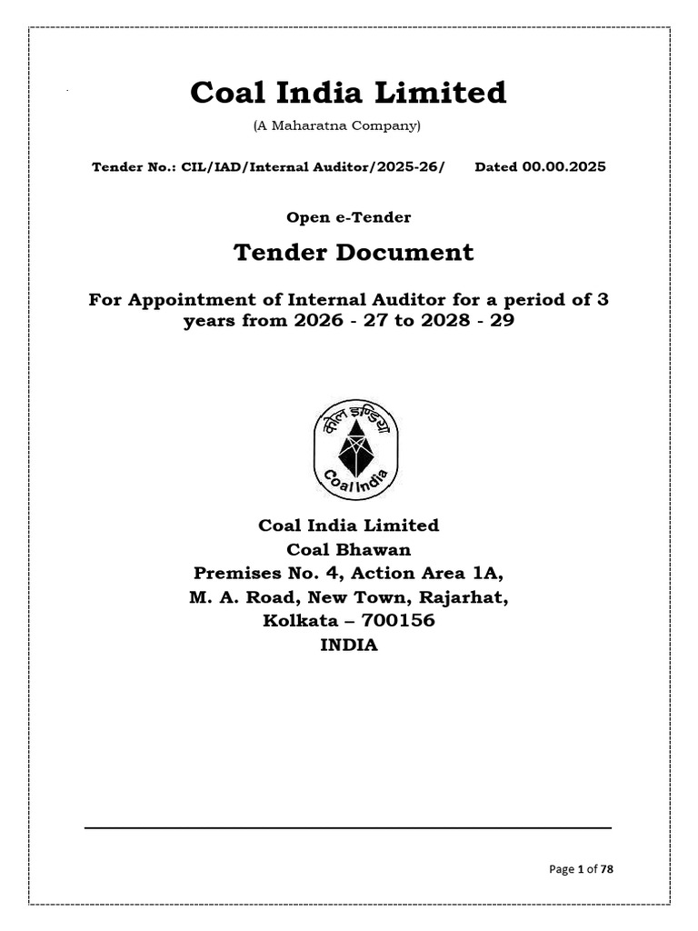 Internal Auditor Tender for Coal India | PDF | Banks | Payments