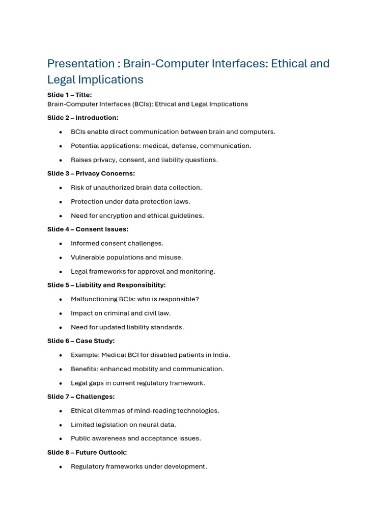 Ethical and Legal Issues of BCIs | PDF