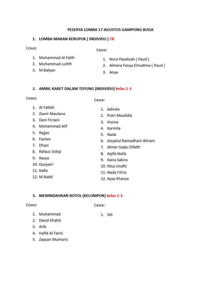 Lomba 17 Agustus Gampong Buga | PDF