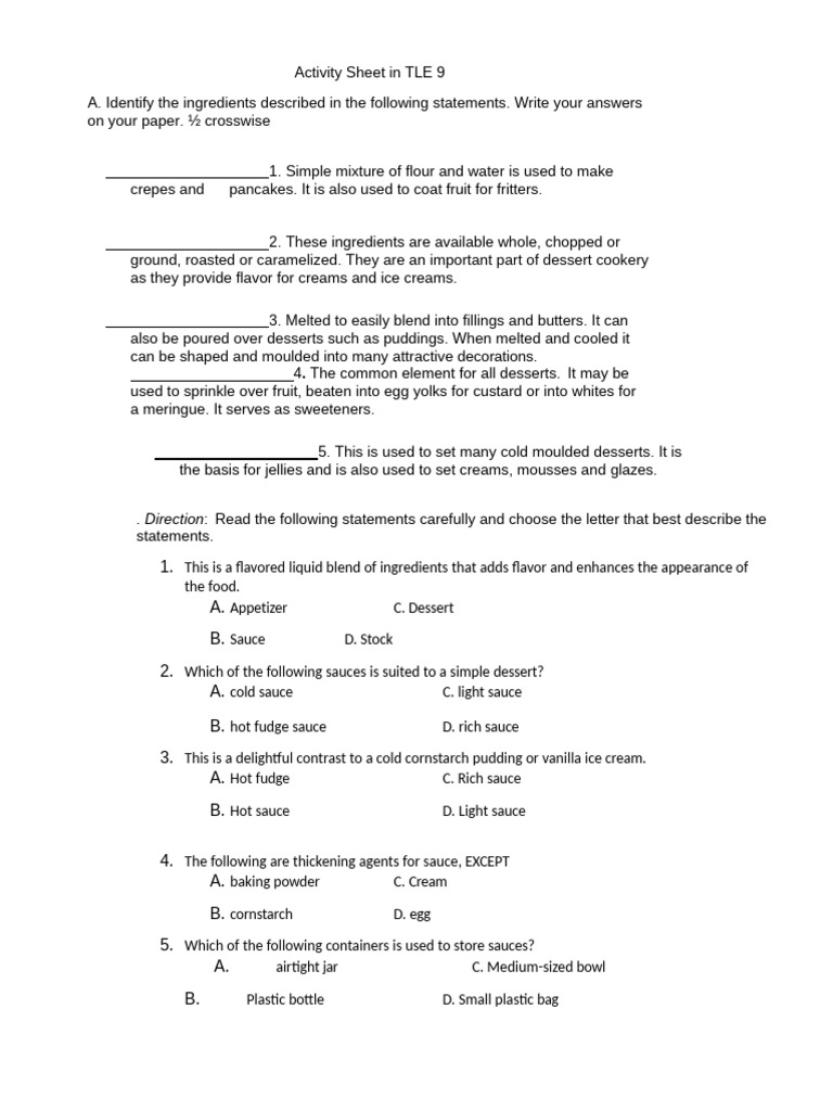 Activity Sheet in TLE 9 | PDF