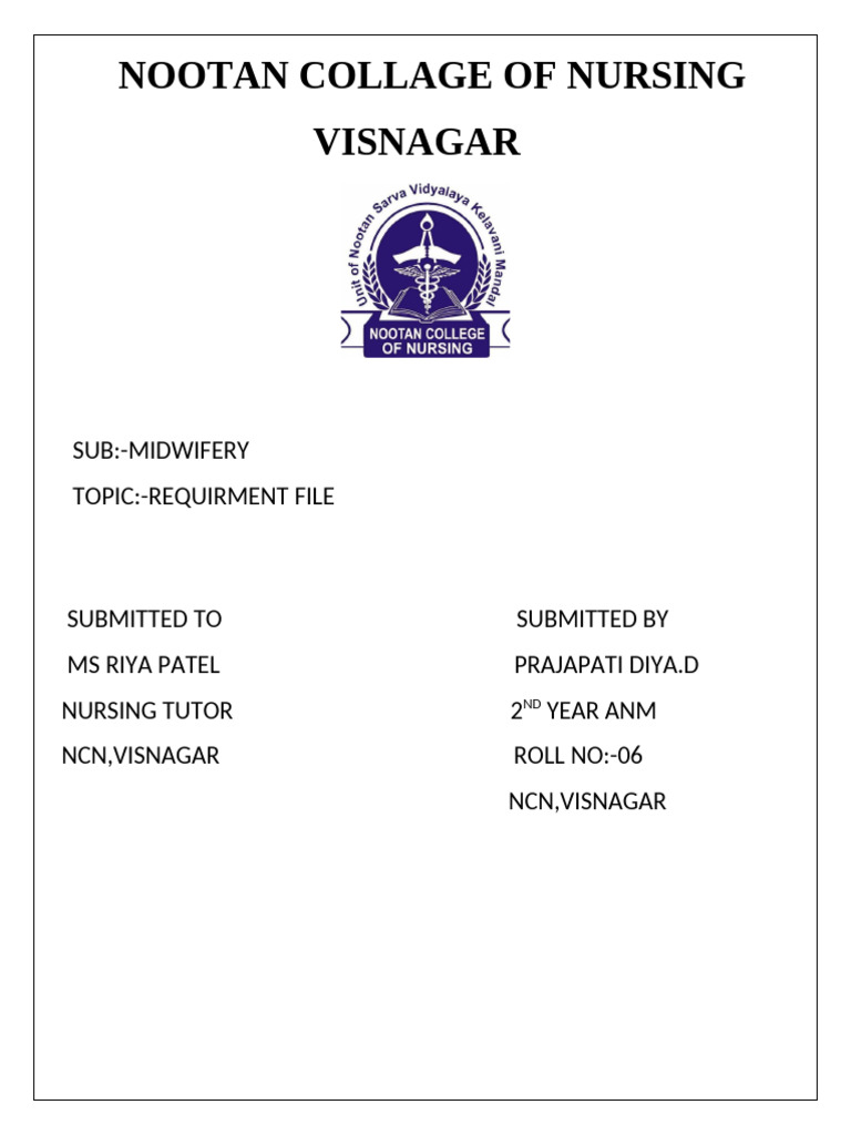 Midwifery Requirement File - Nootan College | PDF