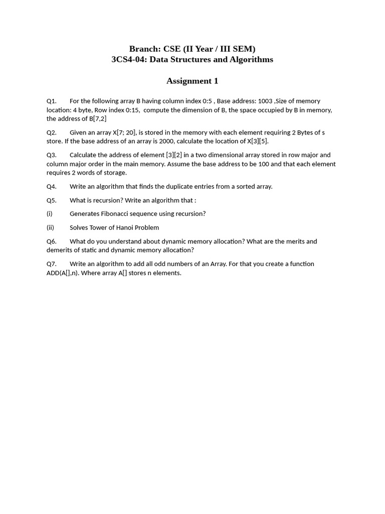 Assignment 1 Dsa | PDF