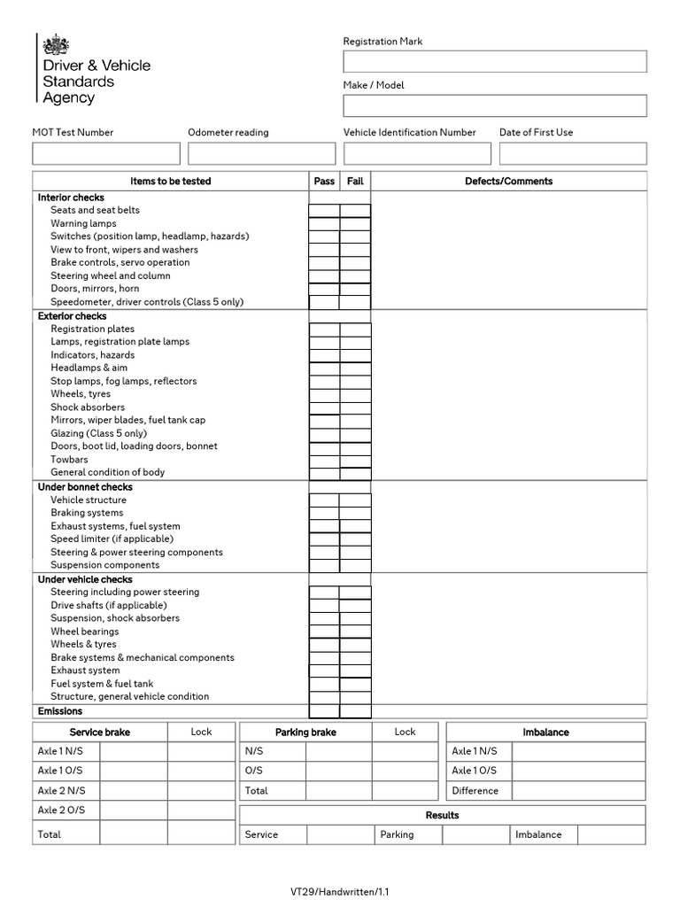Mot Inspection Checklist Vt29 | PDF
