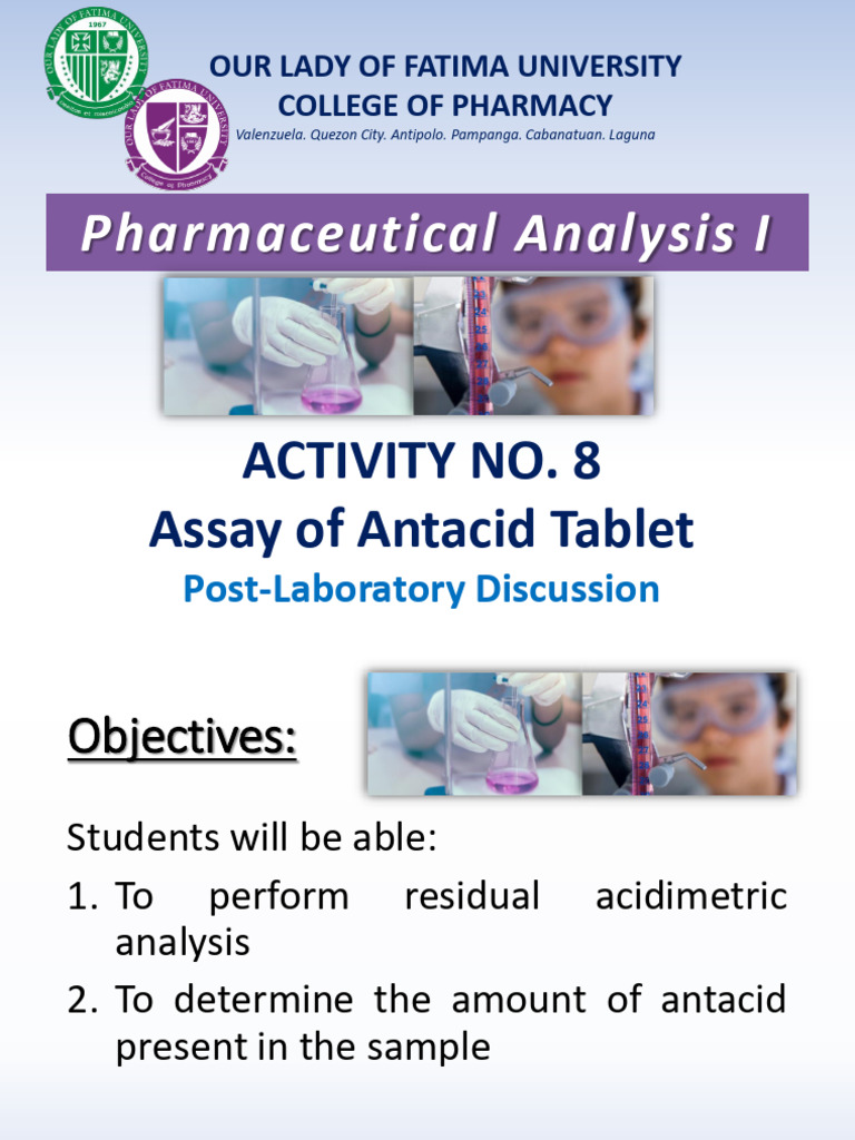 8 Assay of Antacid Tablet Post Lab | PDF | Titration | Chemistry