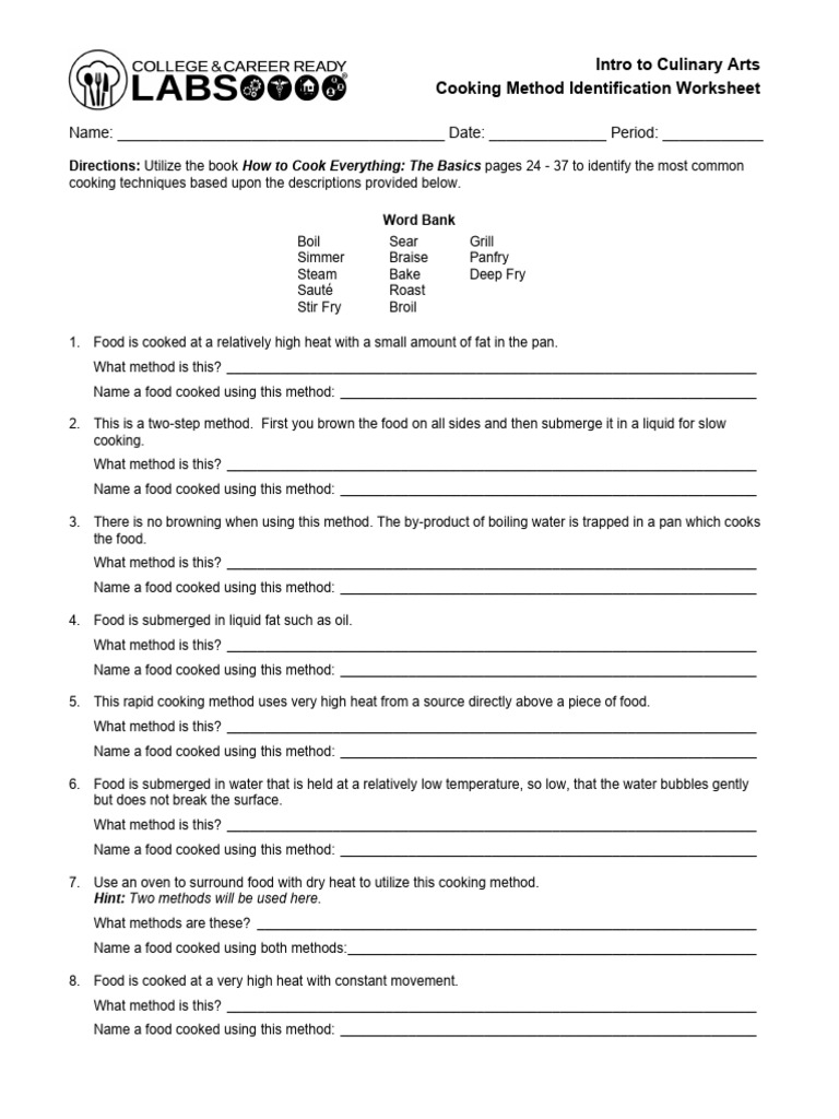 Culinary Techniques Identification Worksheet | PDF | Grilling | Cooking