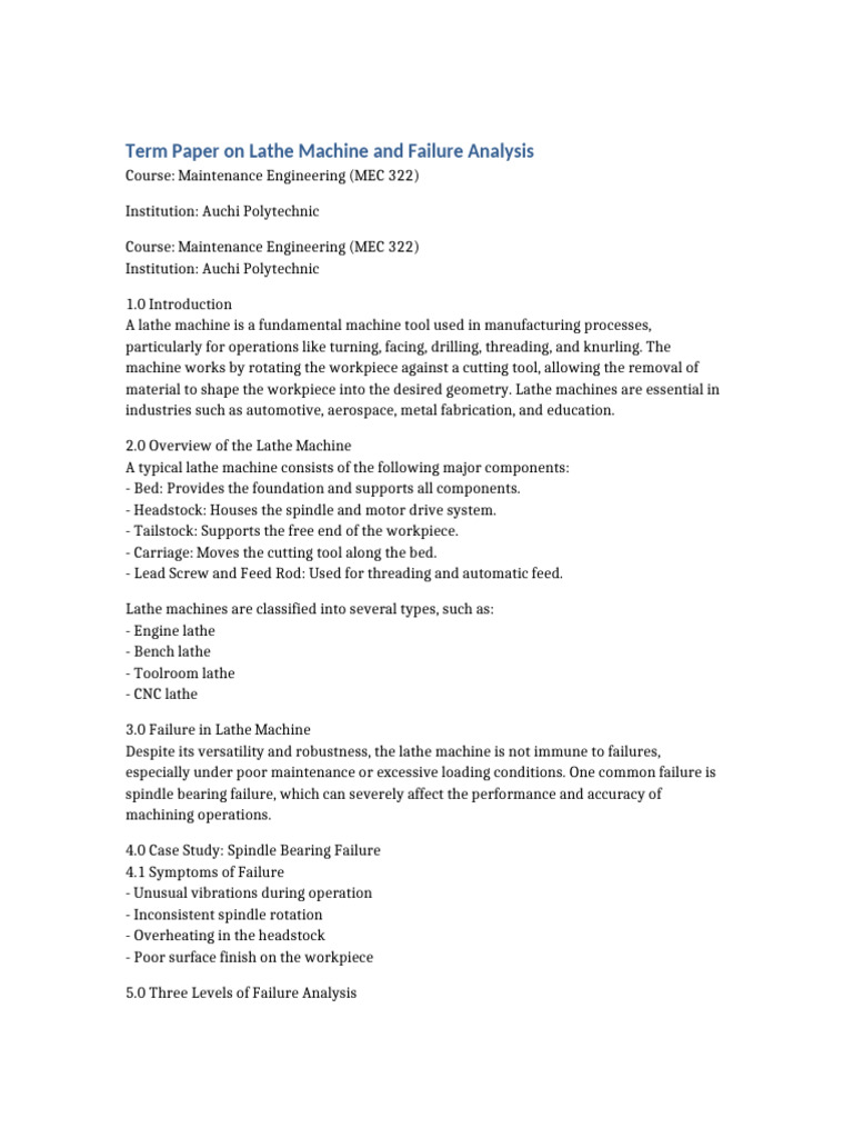 Lathe Machine Failure Analysis Guide | PDF | Machining | Tools
