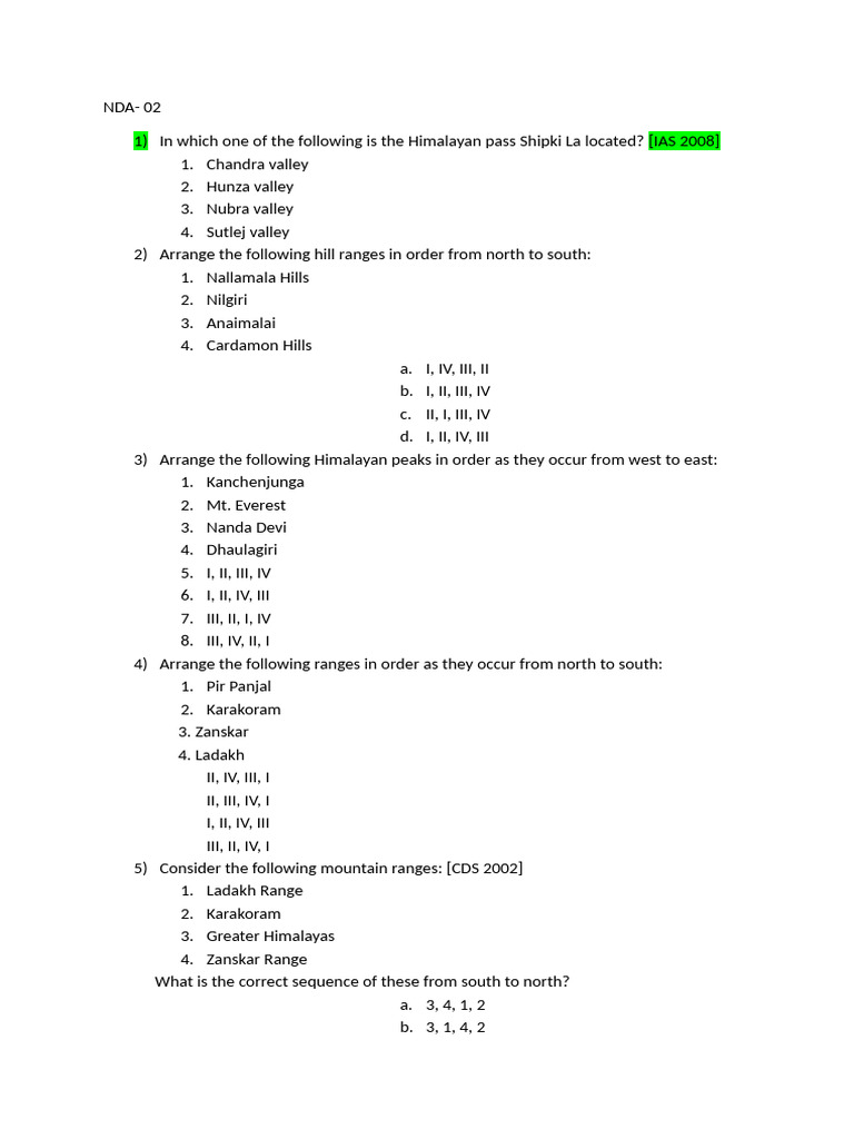 Himalayan Geography Quiz Questions | PDF | Himalayas | Government Of India