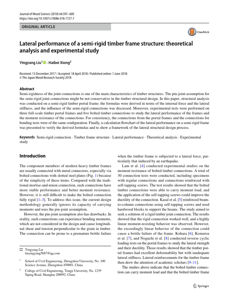 Lateral Performance of Timber Frame | PDF | Fracture | Bending