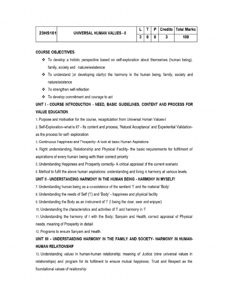 UHV II Syllabus | PDF
