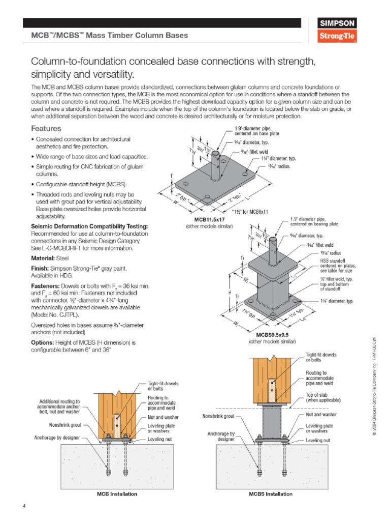 MCB-MCBS Mass Timber Column Bases | PDF