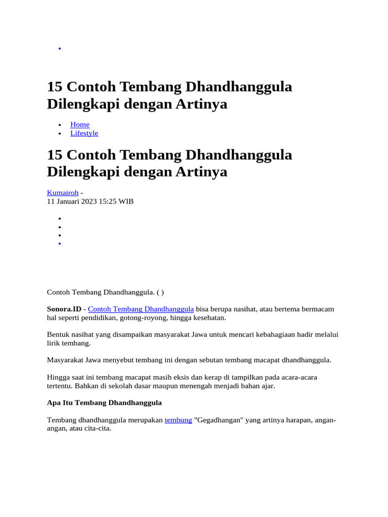 Contoh Tembang Dhandhanggula dan Artinya | PDF