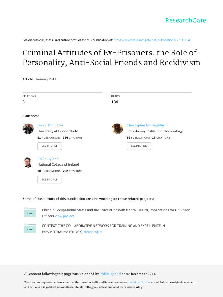 Criminal Attitudes of Ex-Prisoners - The Role of Personality, Anti ...