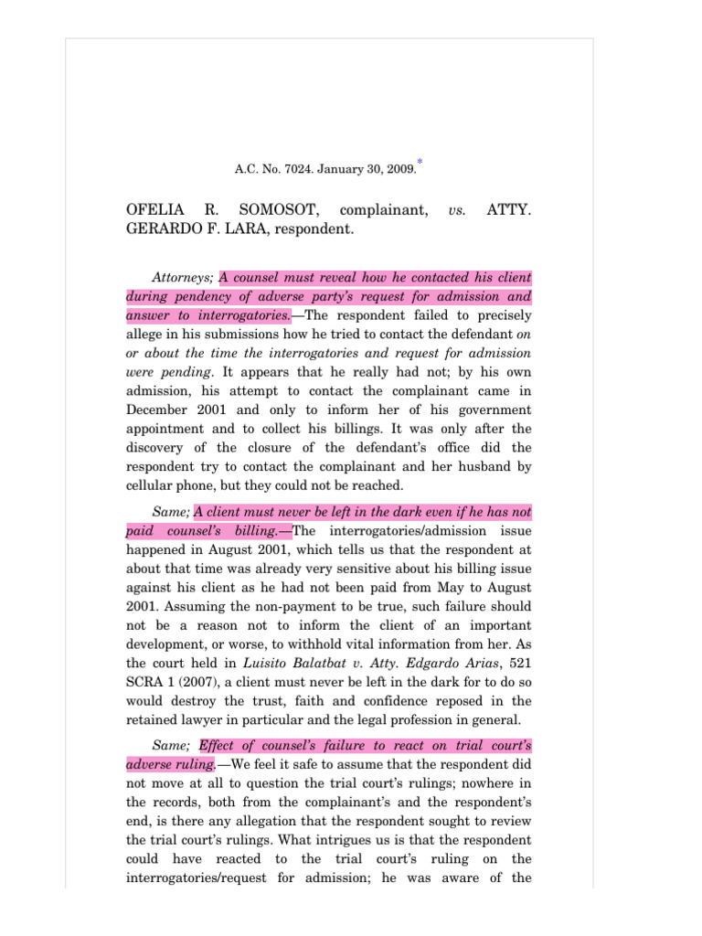 Disbarment Case: Somosot vs. Lara | PDF | Lawsuit | Lawyer