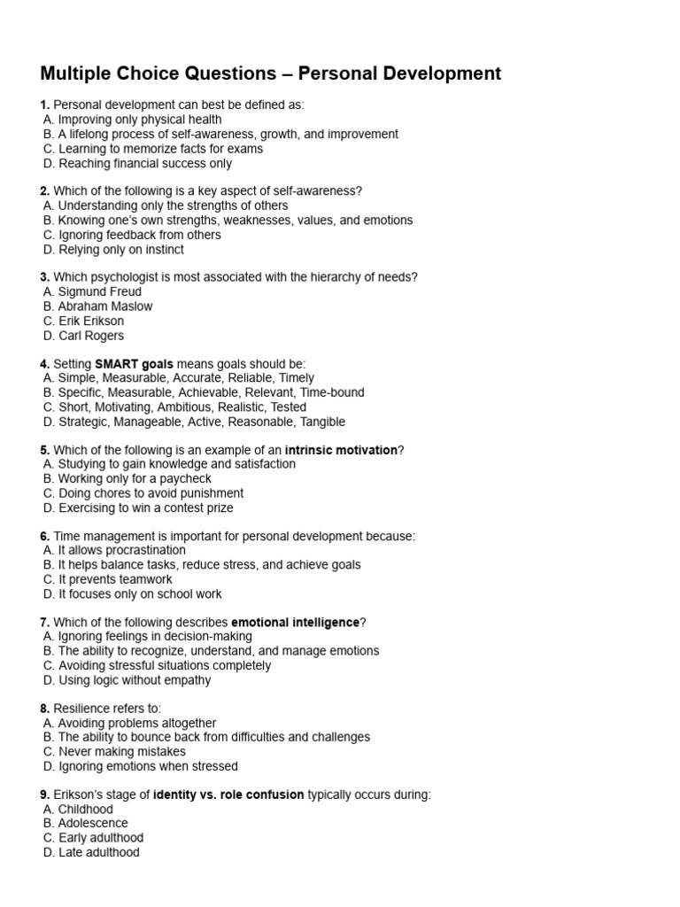 Personal Development MCQ | PDF | Cognitive Science | Behavior Modification