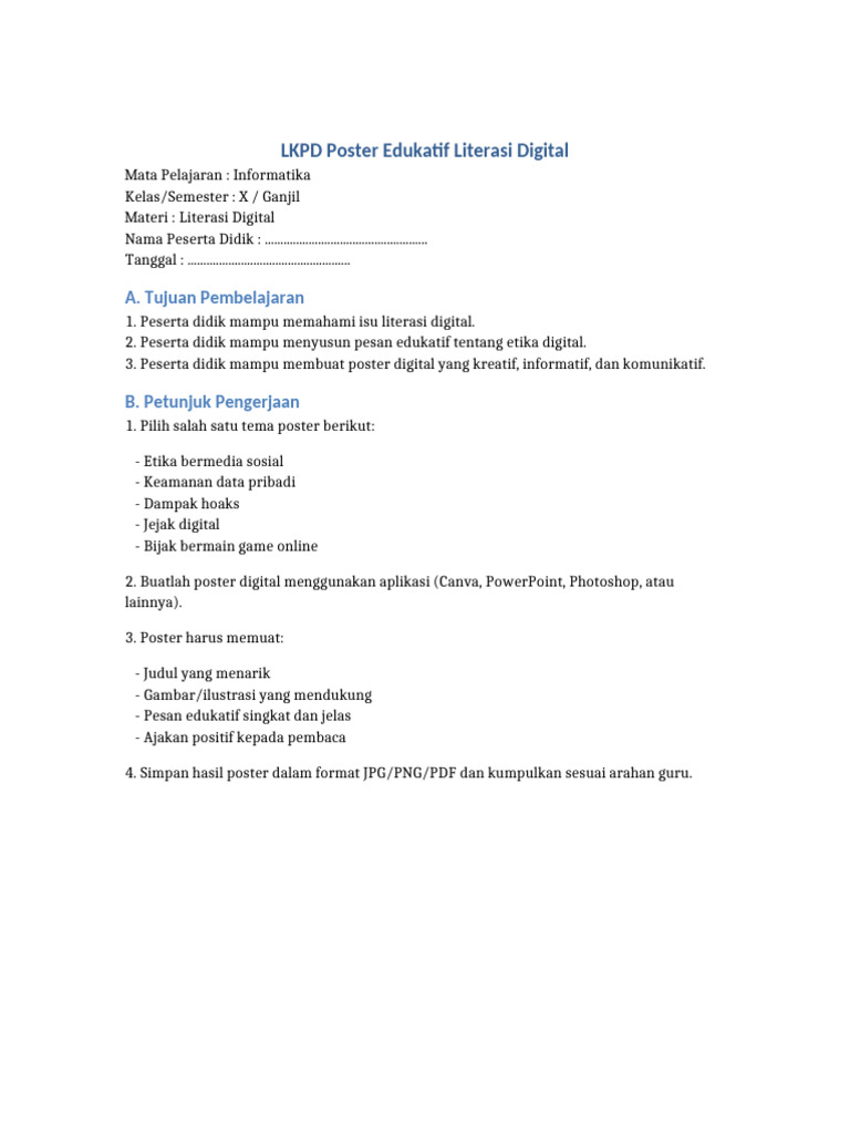 LKPD Poster Edukatif Literasi Digital SMK | PDF