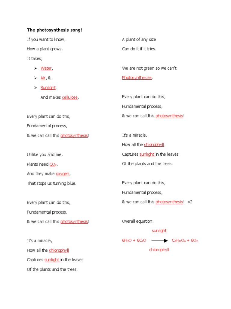Photosynthesis Song | PDF