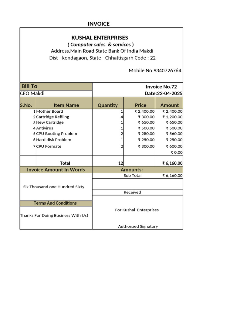 Invoice for Computer Services and Sales | PDF
