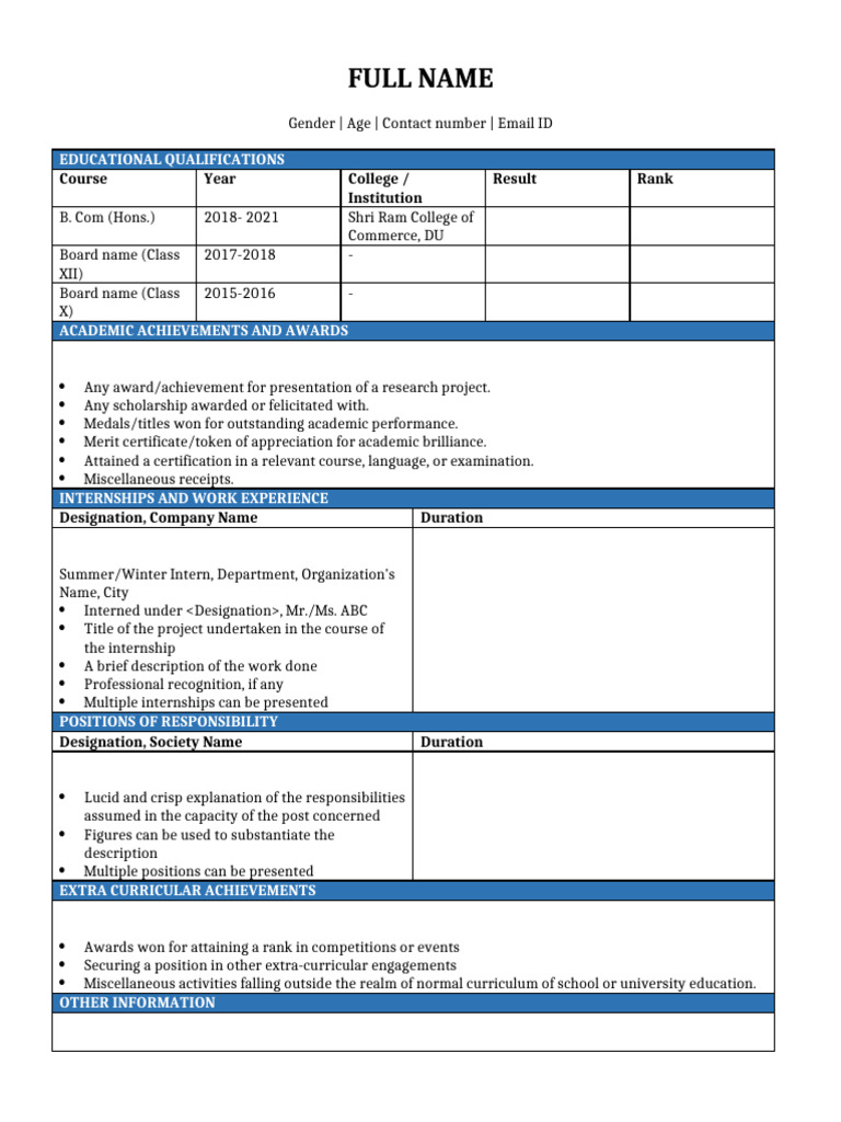 SRCC Resume Template Guide | PDF