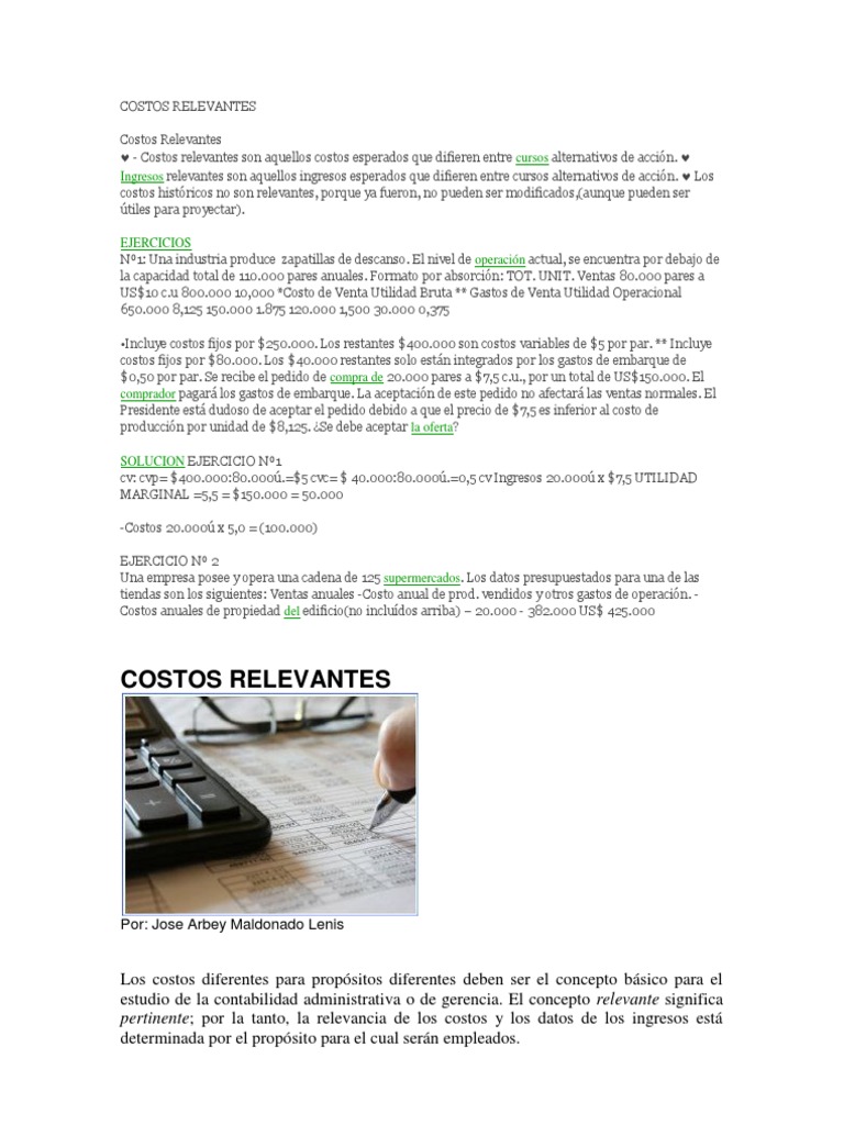 Costos Relevantes | Descargar gratis PDF | Toma de decisiones | Concepto