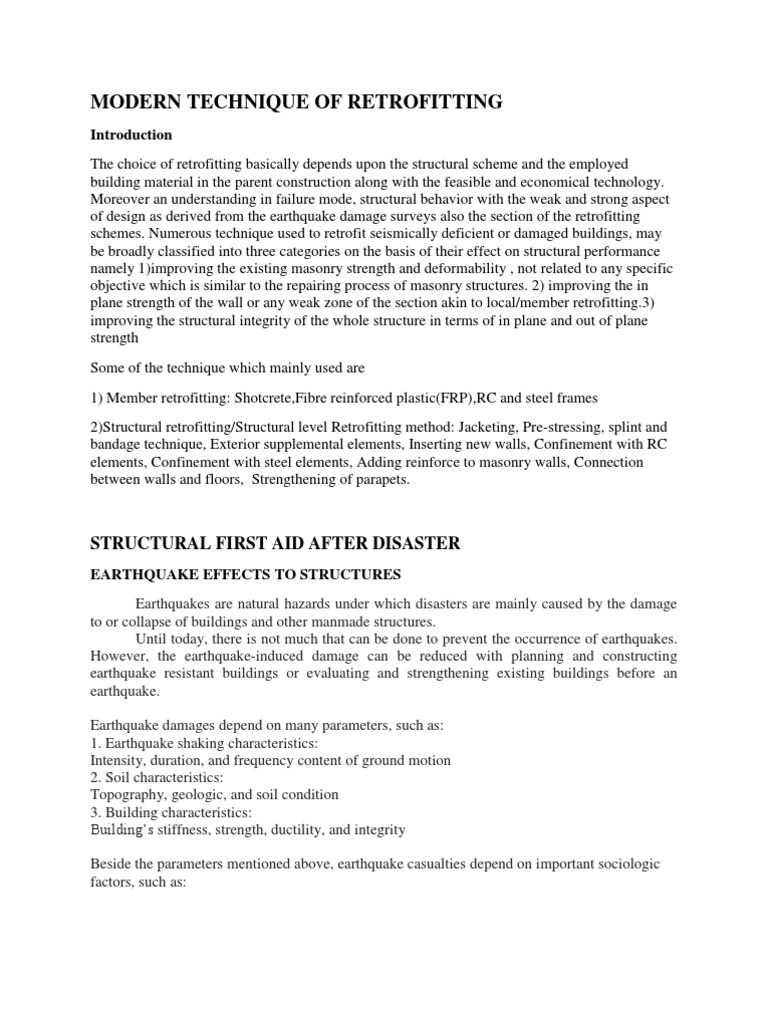 Modern Technique of Retrofitting 1 | PDF | Earthquakes | Concrete