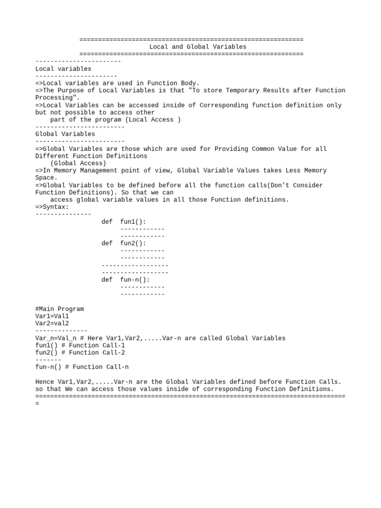 Local and Global Variables | PDF