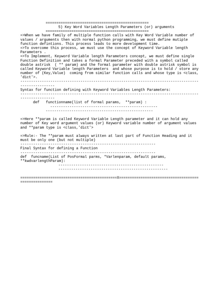 Key Word Variables Length Arguments | PDF