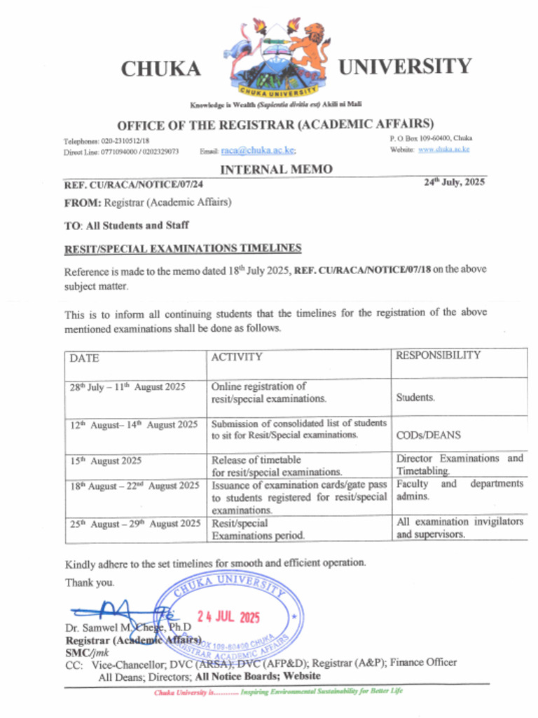 Resit and Special Exams Timelines | PDF