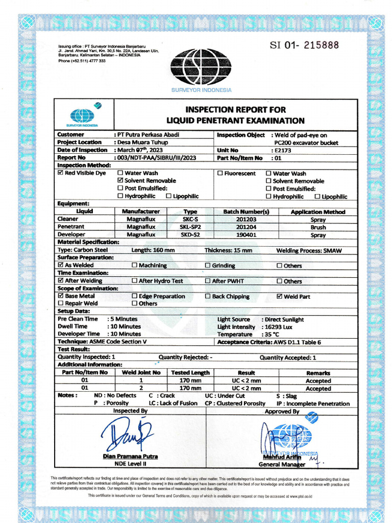 Liquid Penetrant Test Report | PDF | Applied And Interdisciplinary ...