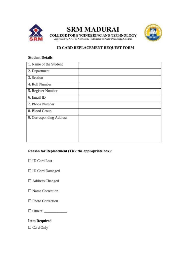 ID Card Replacement Form | PDF