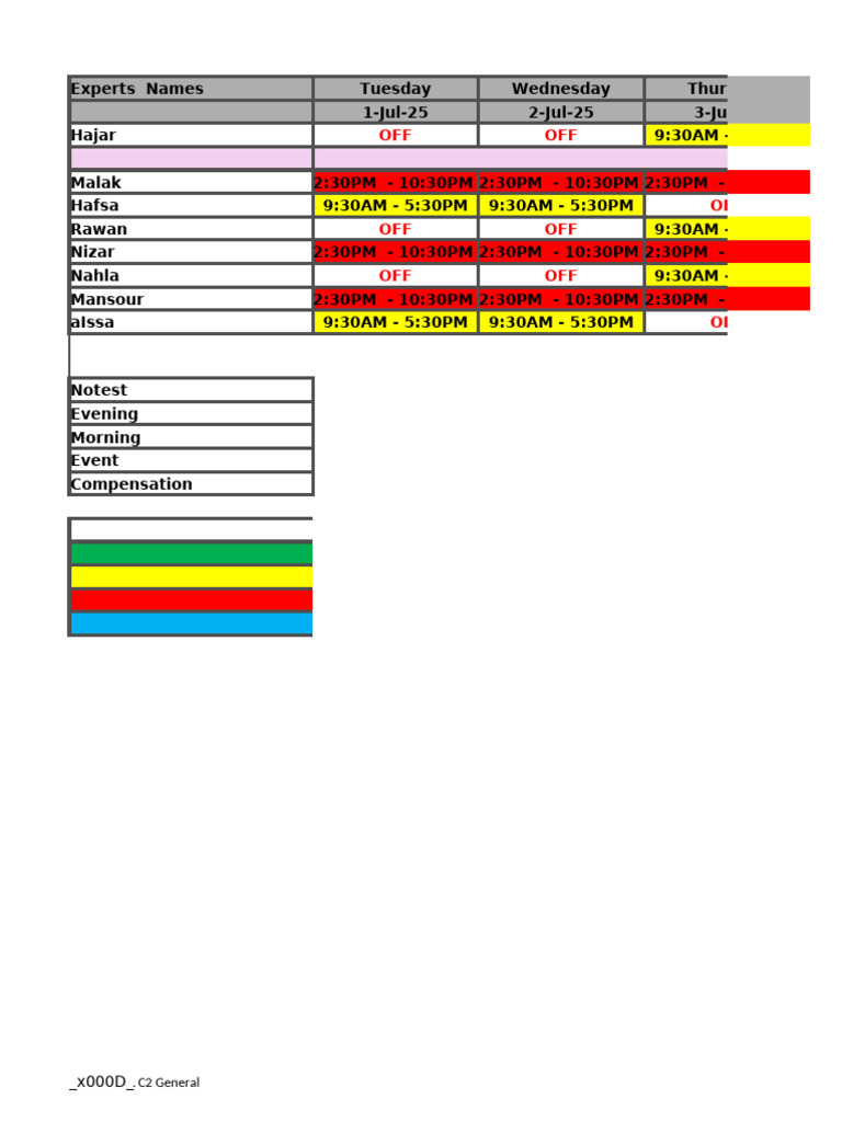 C2 General Schedule July 2025 | PDF