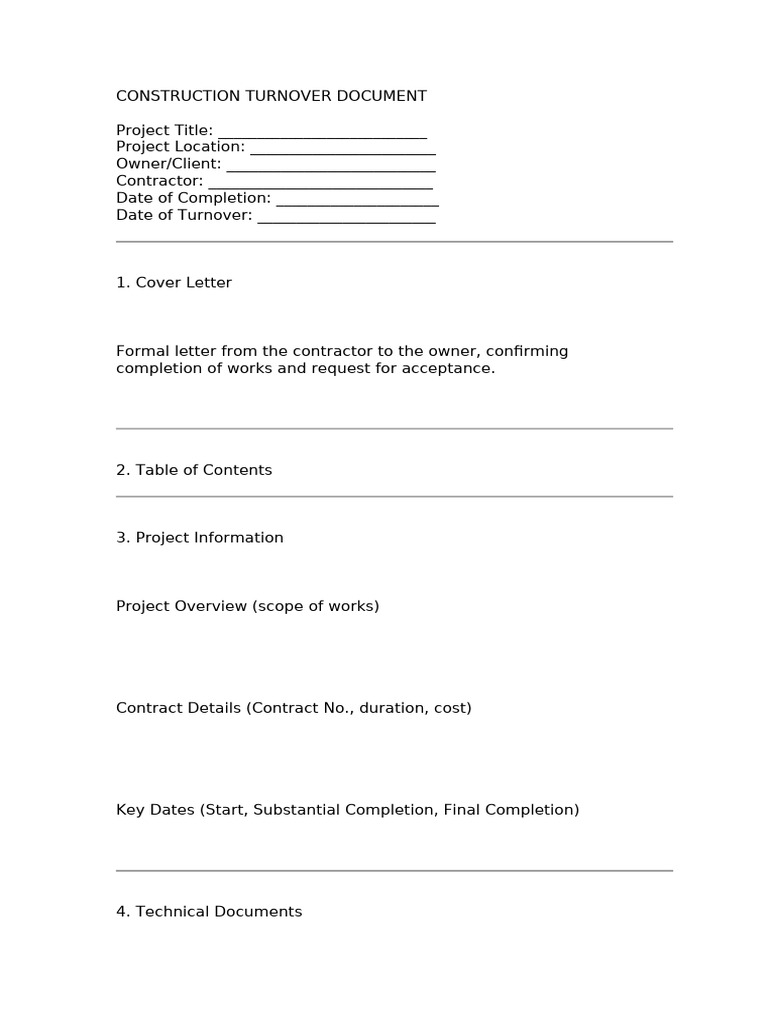 Construction Turnover Document | PDF
