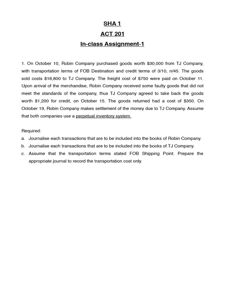 In Class Assignment 1 | PDF | Debits And Credits | Expense