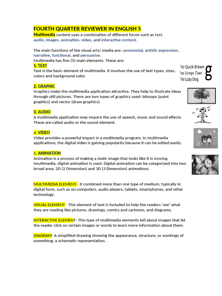 Reviewer in English 5 Fourth Quarter | PDF | Multimedia | Graphics