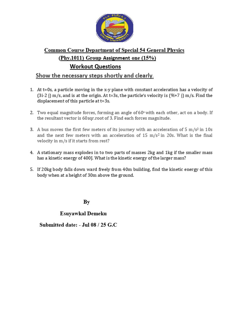 Physics Assignments and Questions | PDF