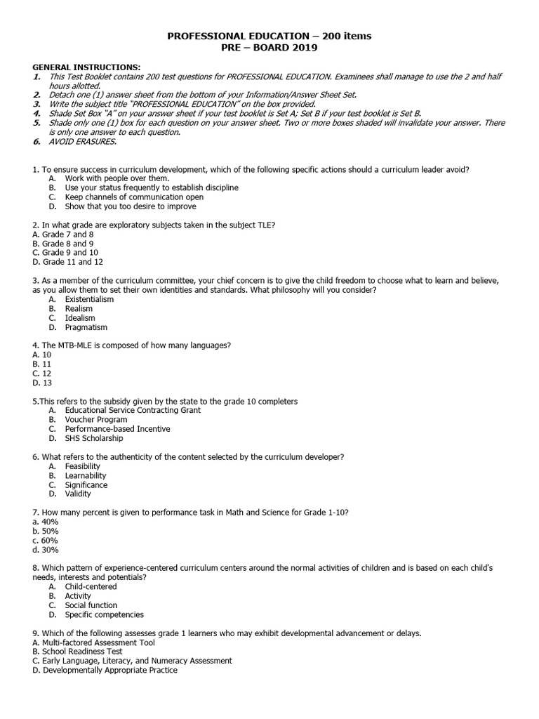 LET Mock Exam 2025: Professional Education | PDF | Curriculum ...