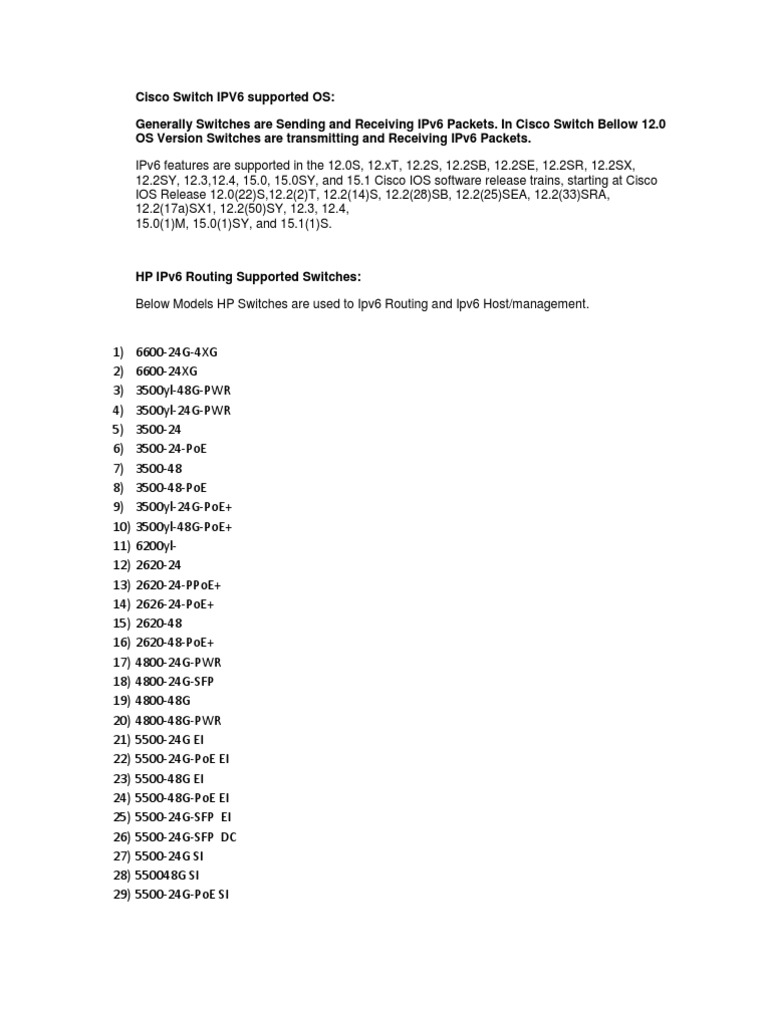 Cisco and HP Switches Supporting IPv6 | PDF | Computers
