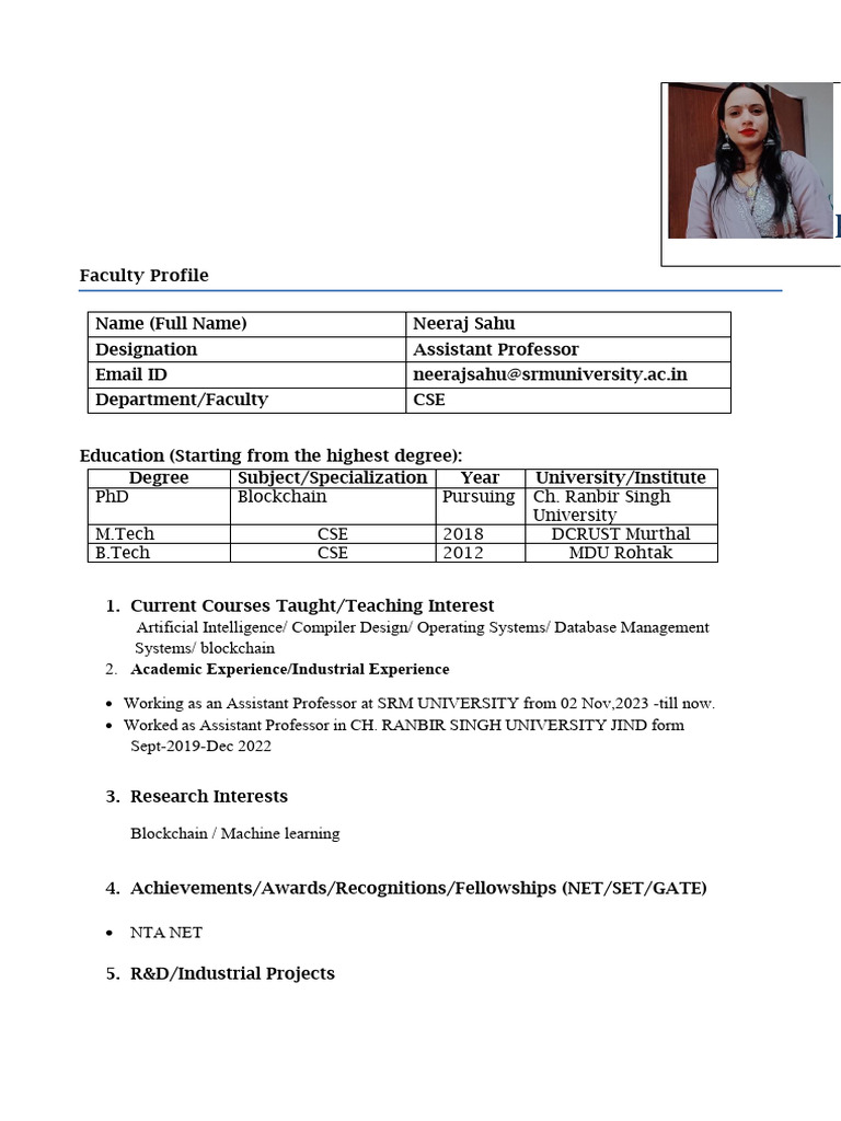 Ms. Neeraj Faculty-Profile | PDF
