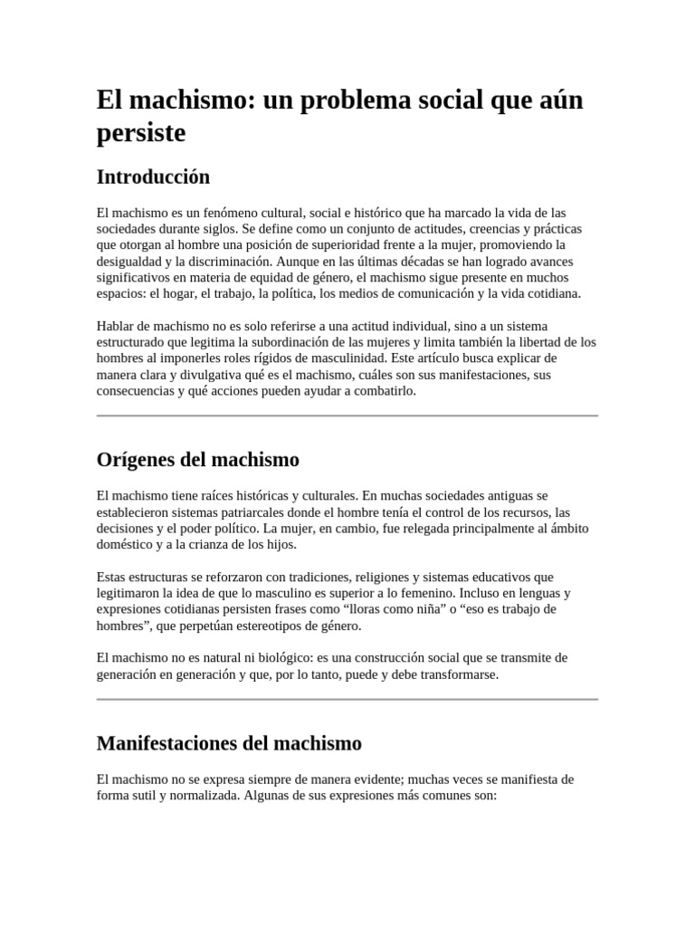 El machismo: causas y soluciones actuales | PDF | Machismo | Masculinidad