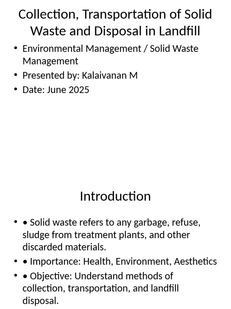 Solid Waste Management: Collection to Landfill | PDF