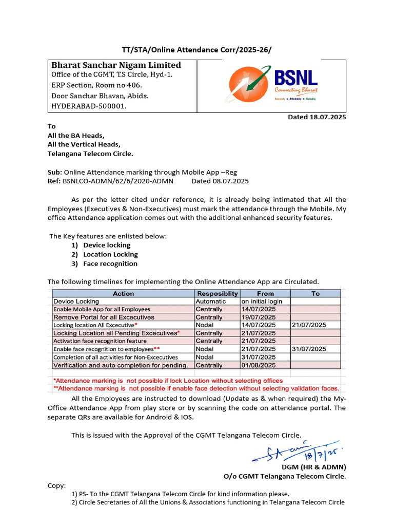 Online Attendance App Implementation Notice | PDF