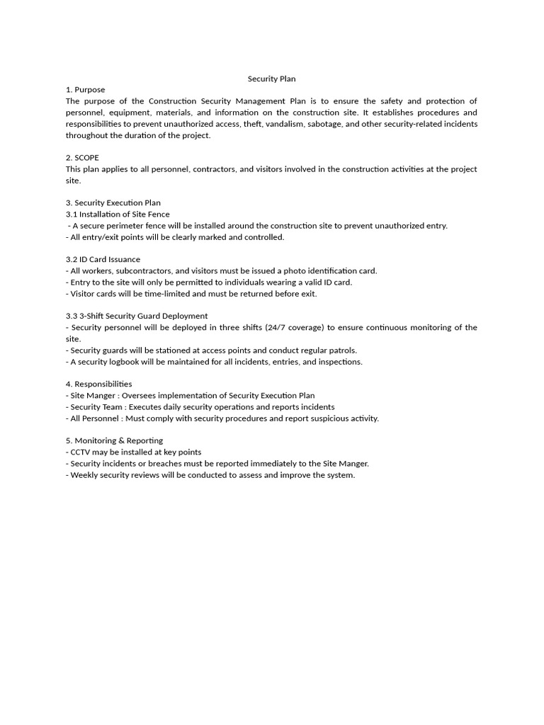 Construction Site Security Management Plan | PDF