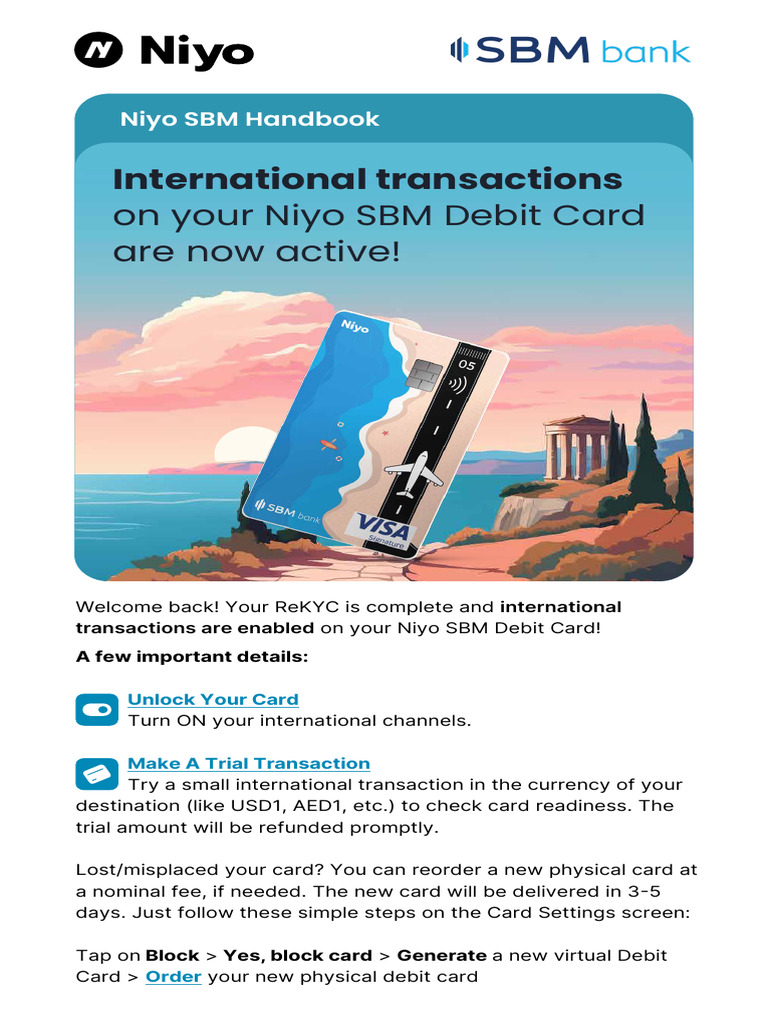 Niyo SBM Debit Card Features & Charges | PDF | Banking Technology ...