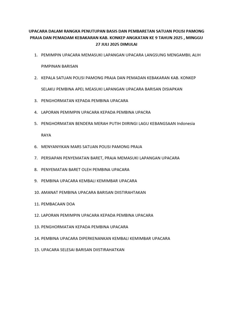 Upacara Penutupan Polisi Pamong Praja 2025 | PDF