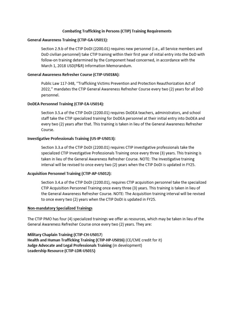 CTIP Training Requirements Overview | PDF