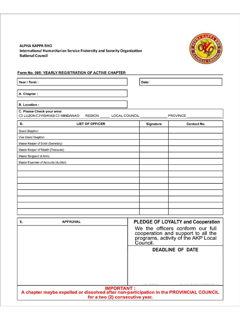 Form 005 - Active Chapter Registration | PDF