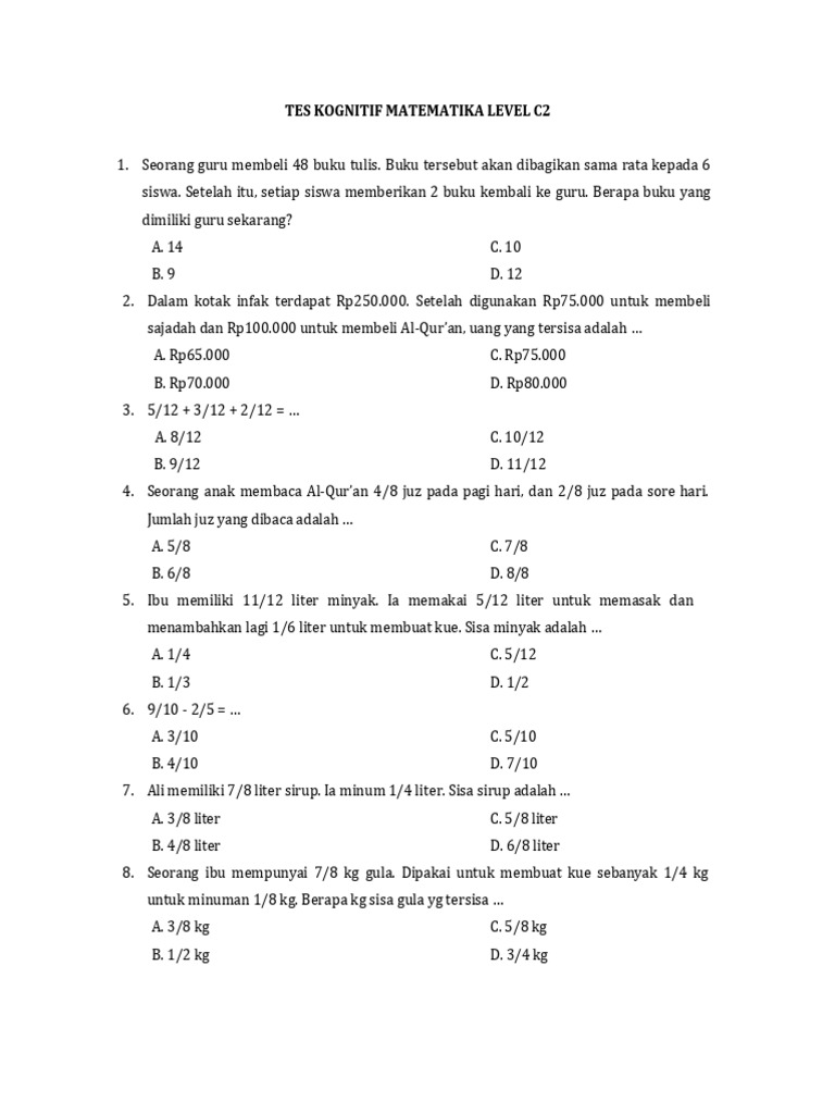 Tes Kognitif Level c2 | PDF