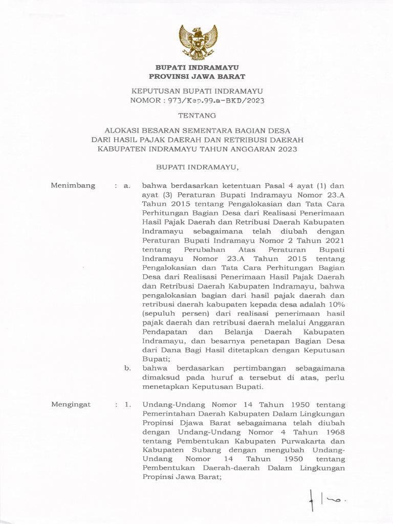 Kepbup Alokasi Besaran Sementara PDRD 2023 | PDF