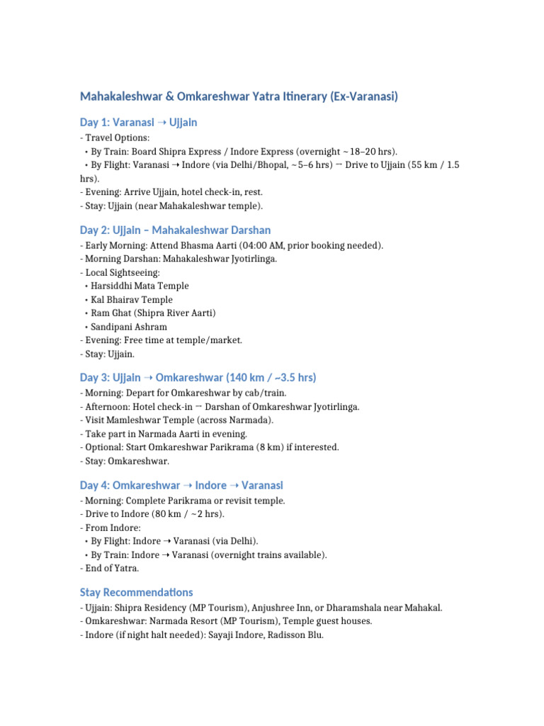 Ujjain & Omkareshwar 3-Day Itinerary | PDF