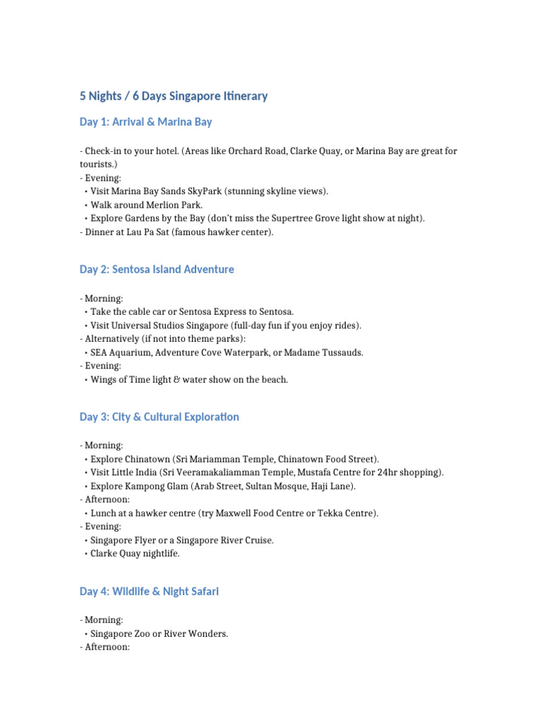 6-Day Singapore Travel Itinerary | PDF